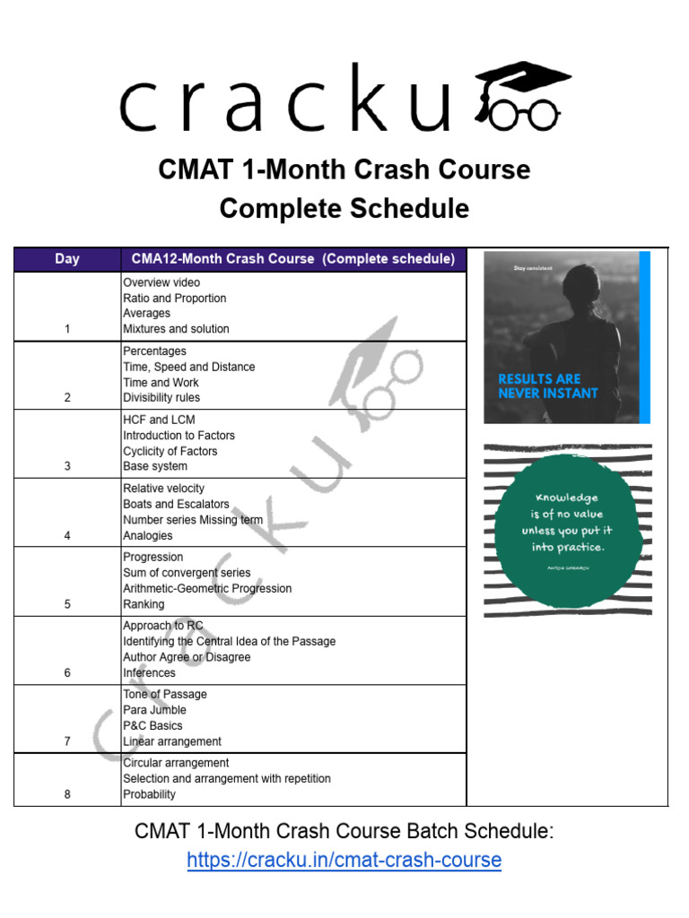 CMAT Crash Course Schedule | PDF | Circle | Area