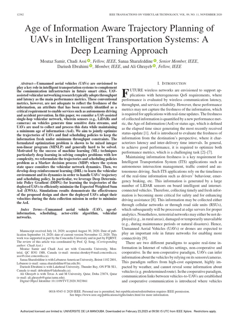 Age of Information Aware Trajectory Planning of UAVs in Intelligent Transportation Systems A ...