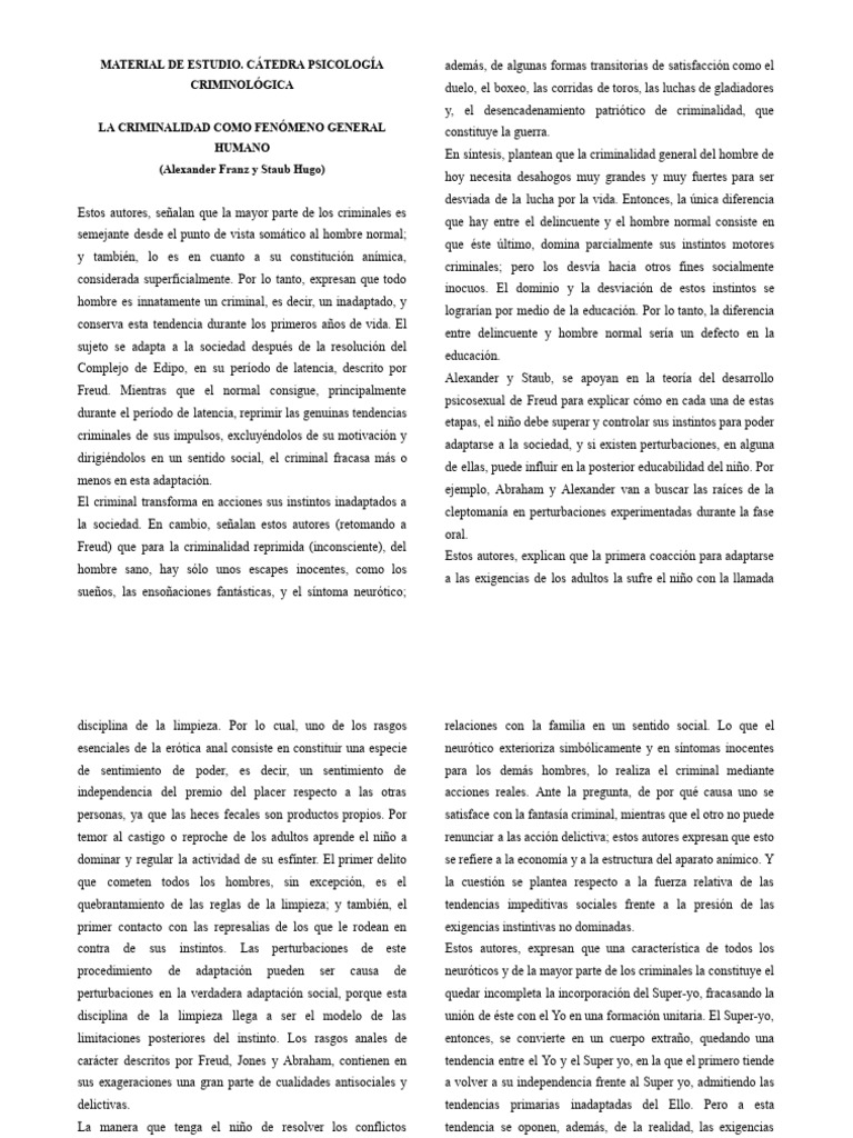 Criminalidad y Psicoanálisis: Perspectivas | PDF | Neurosis | Carné de ...