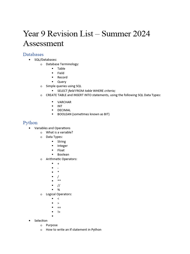 Year 9 Summer 2024 Revision Guide | PDF