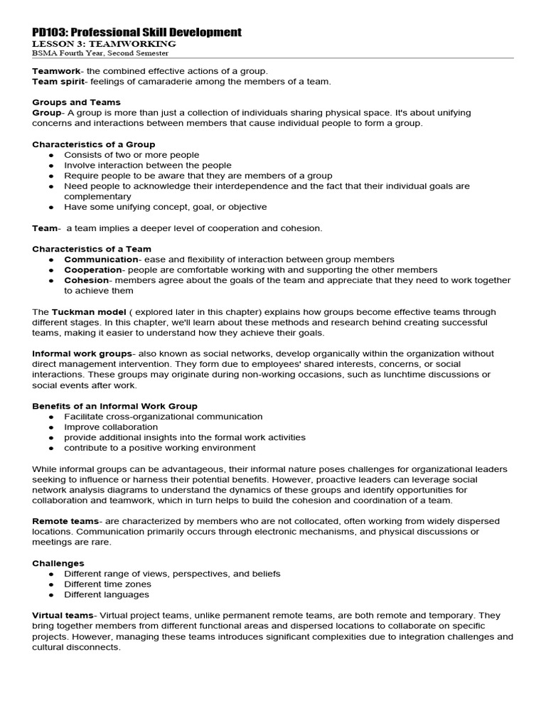 PD103 Lesson 3 | PDF | Behavioural Sciences | Organizational Behavior