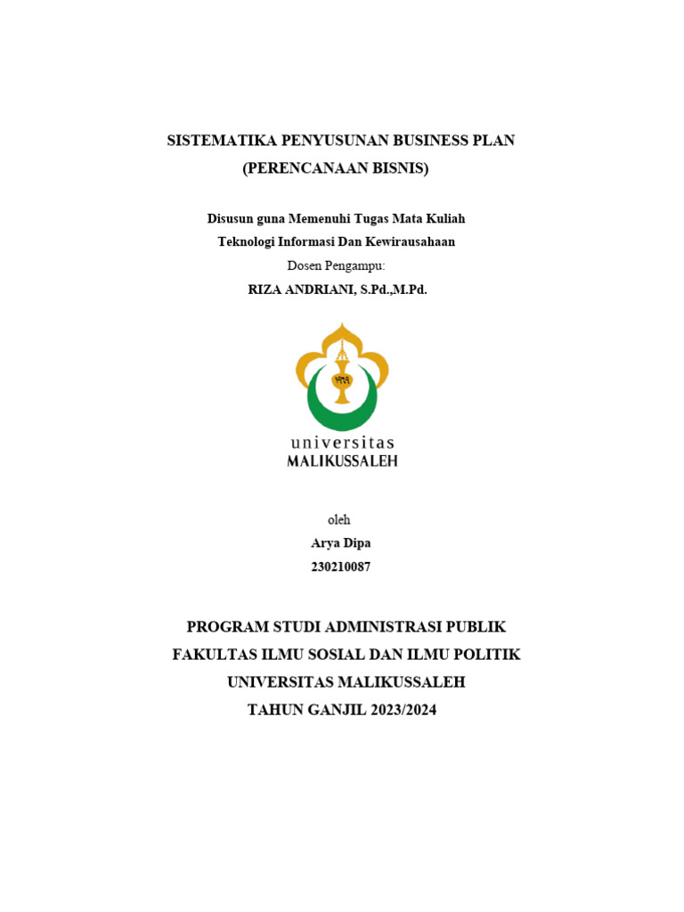 Sistematika Penyusunan Business Plan 2-1 | PDF | Karier & Perkembangan | Bisnis