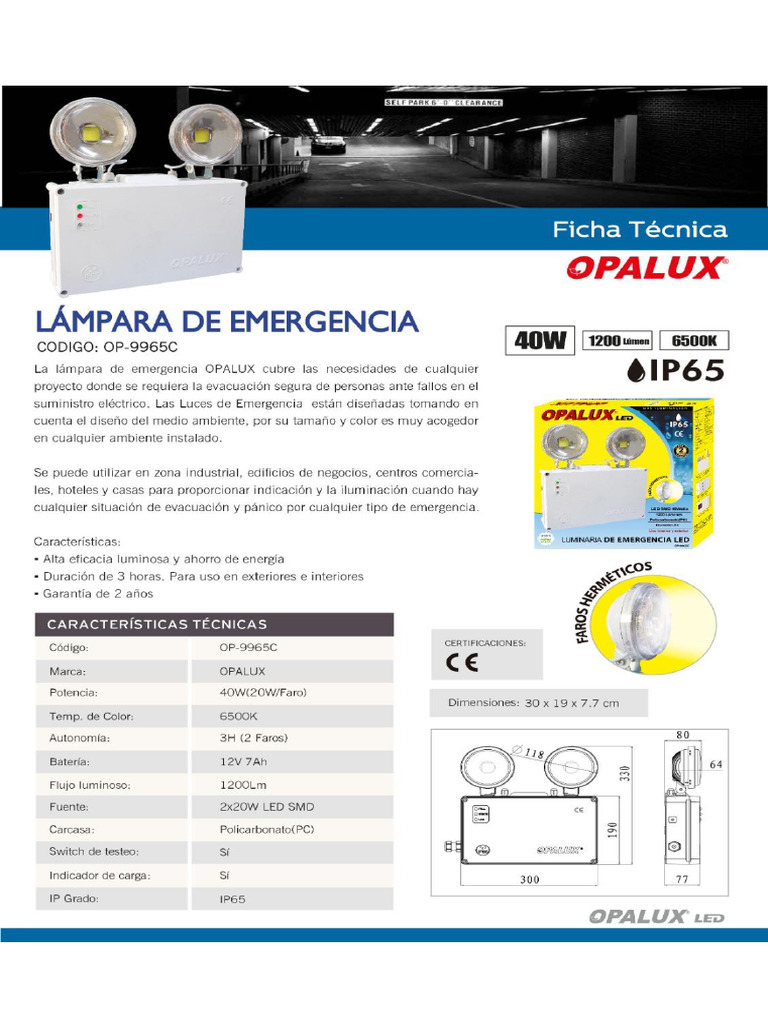 Ficha-Tecnica-Op-9965c-Luz de Emergencia | PDF