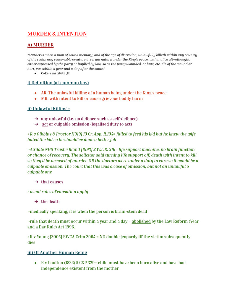 Understanding Murder and Intent in Law | PDF | Intention (Criminal Law ...