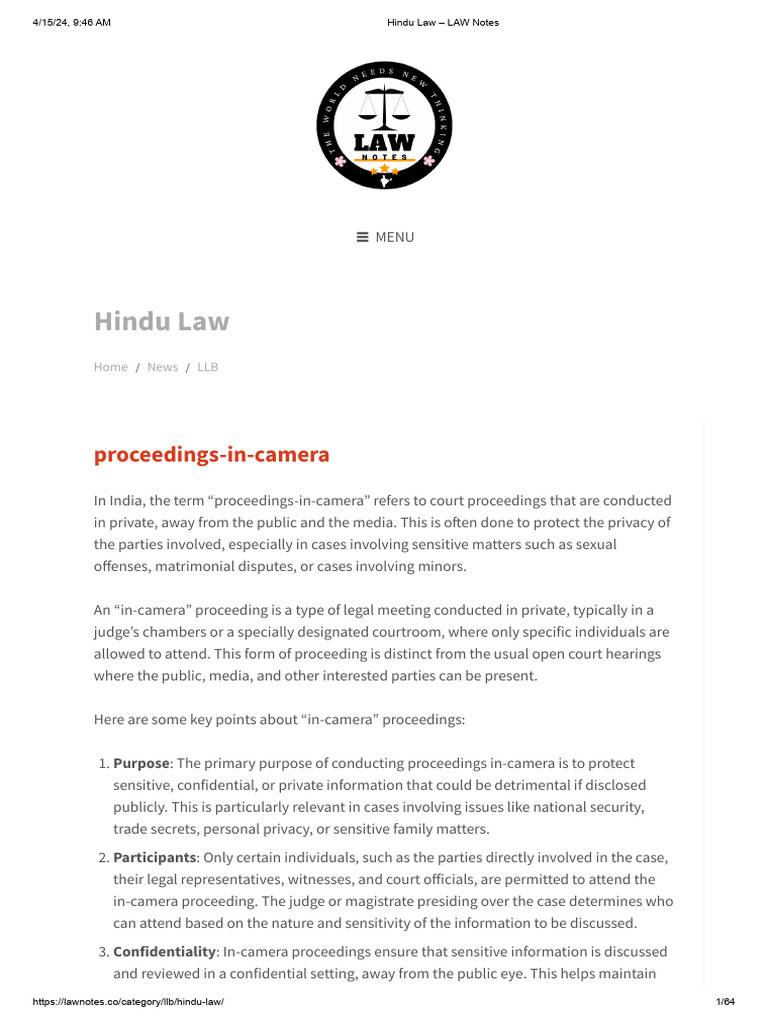 In Camera Proceedings In Indian Law Pdf Concurrent Estate Legal
