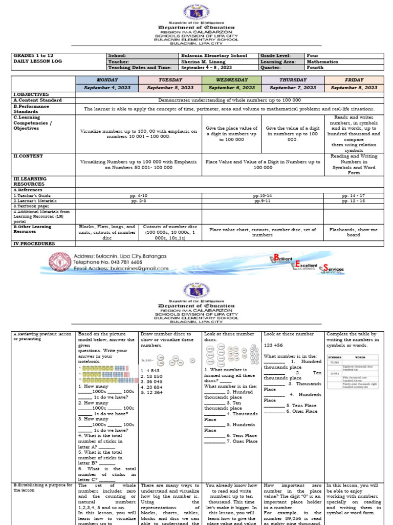 DLL - Math Q1 Week 1 | PDF | Learning | Numbers