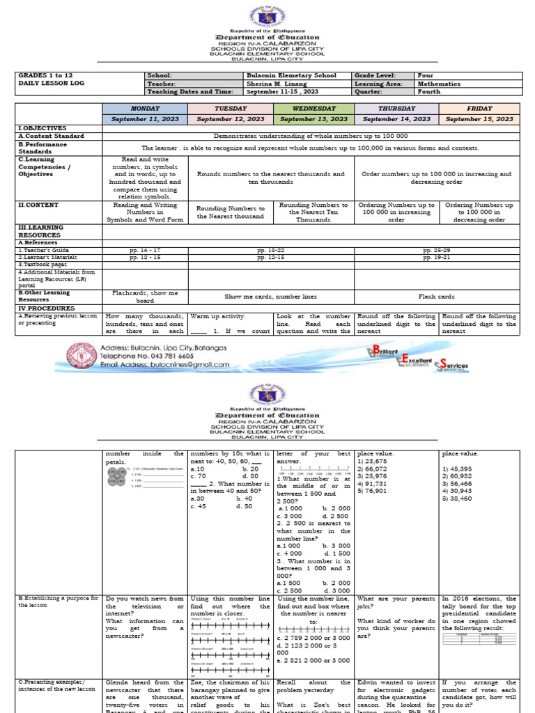DLL - Math Q1 Week 2 | PDF | Flashcard | Learning