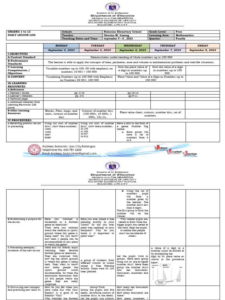 DLL - Math Q1 Week 1 | PDF | Learning | Human Communication