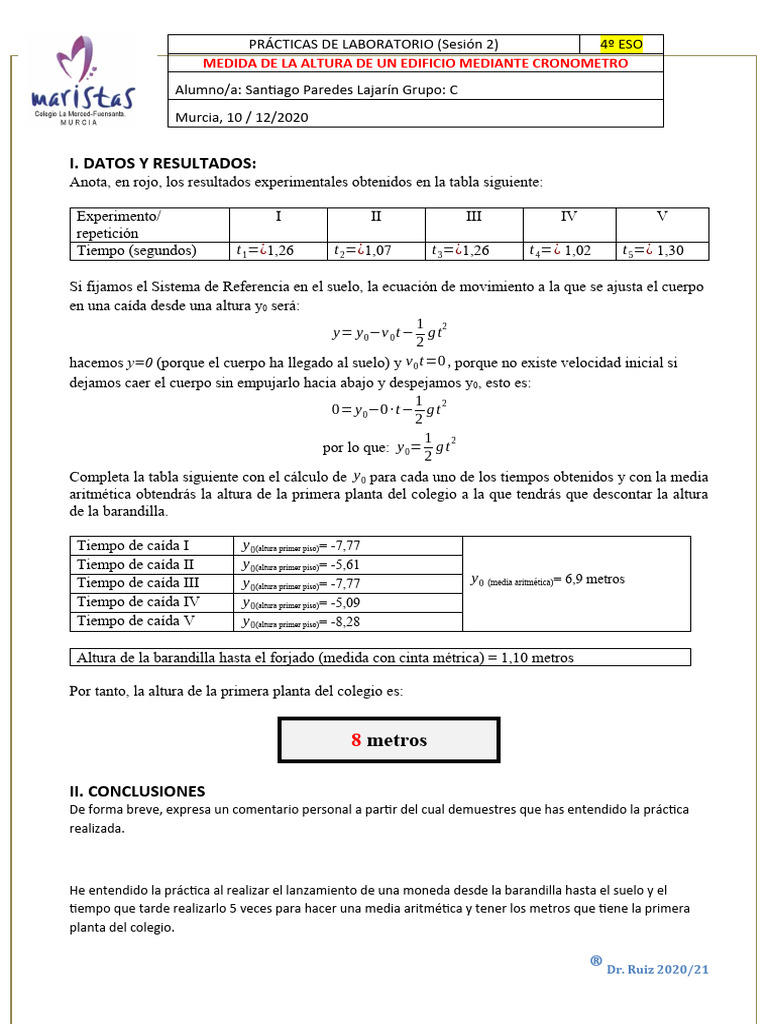 INFORME PRACTICA 2 Medida Altura de Un Edific | PDF | Física | Mecanica clasica