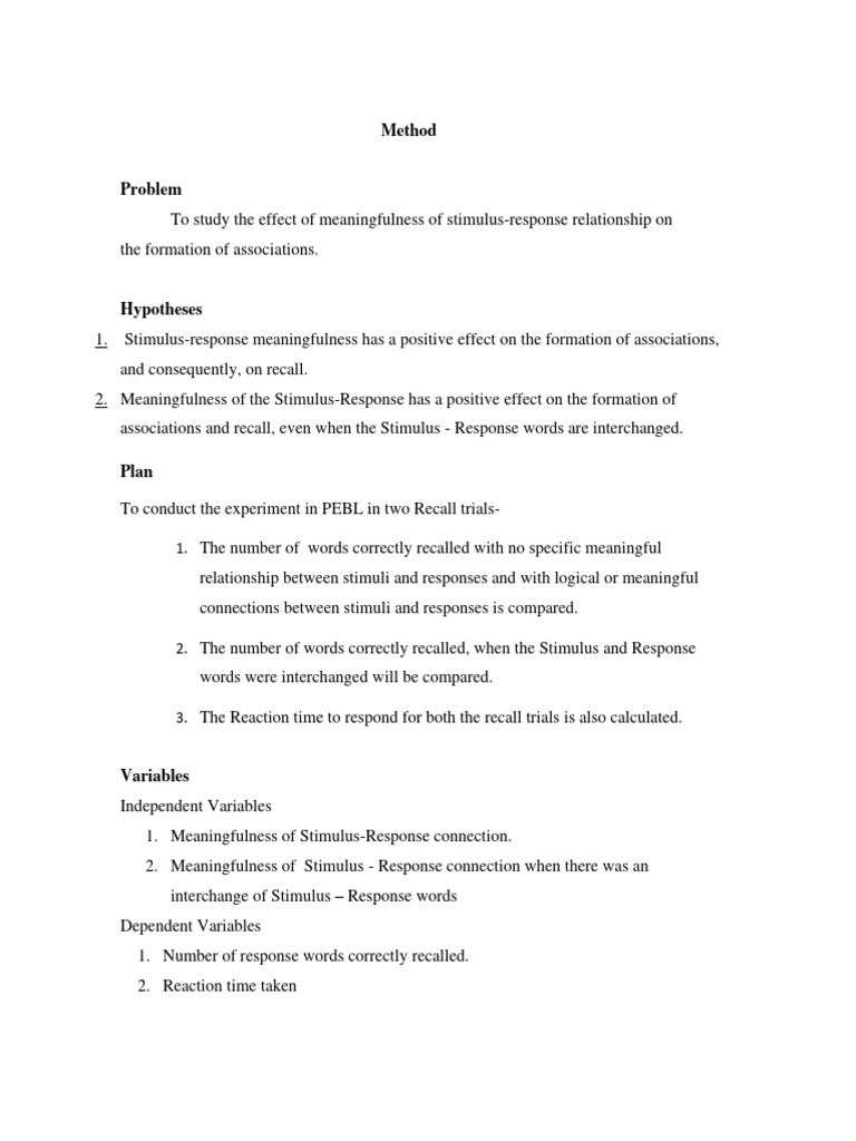 Paired Associate Learning - Method | Download Free PDF | Recall (Memory ...