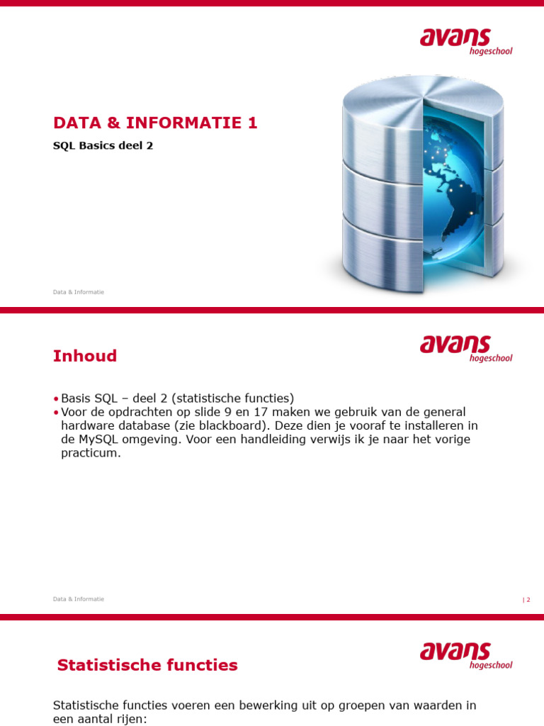 Les 2 Data en Informatie SQL Basics2 | PDF