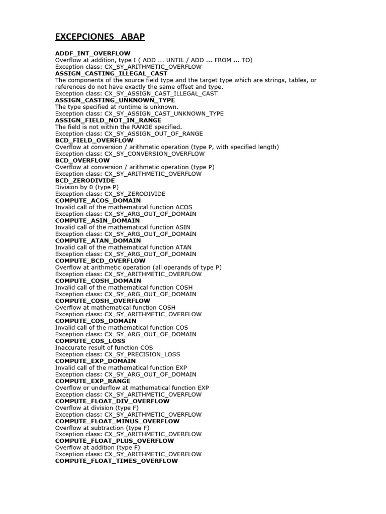 Excepciones ABAP | Download Free PDF | Method (Computer Programming) | Class (Computer Programming)