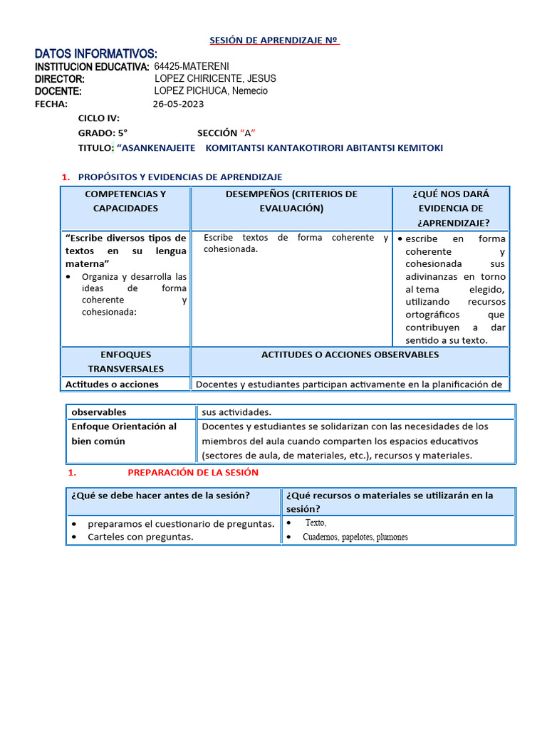 Sesión de Aprendizaje N1 | PDF | Aprendizaje | Ciencia cognitiva
