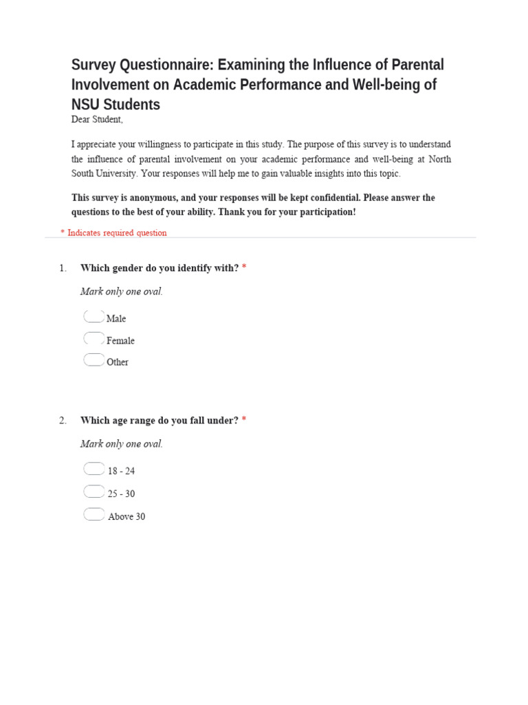 ALIF - Survey Questionnaire - Examining The Influence of Parental ...