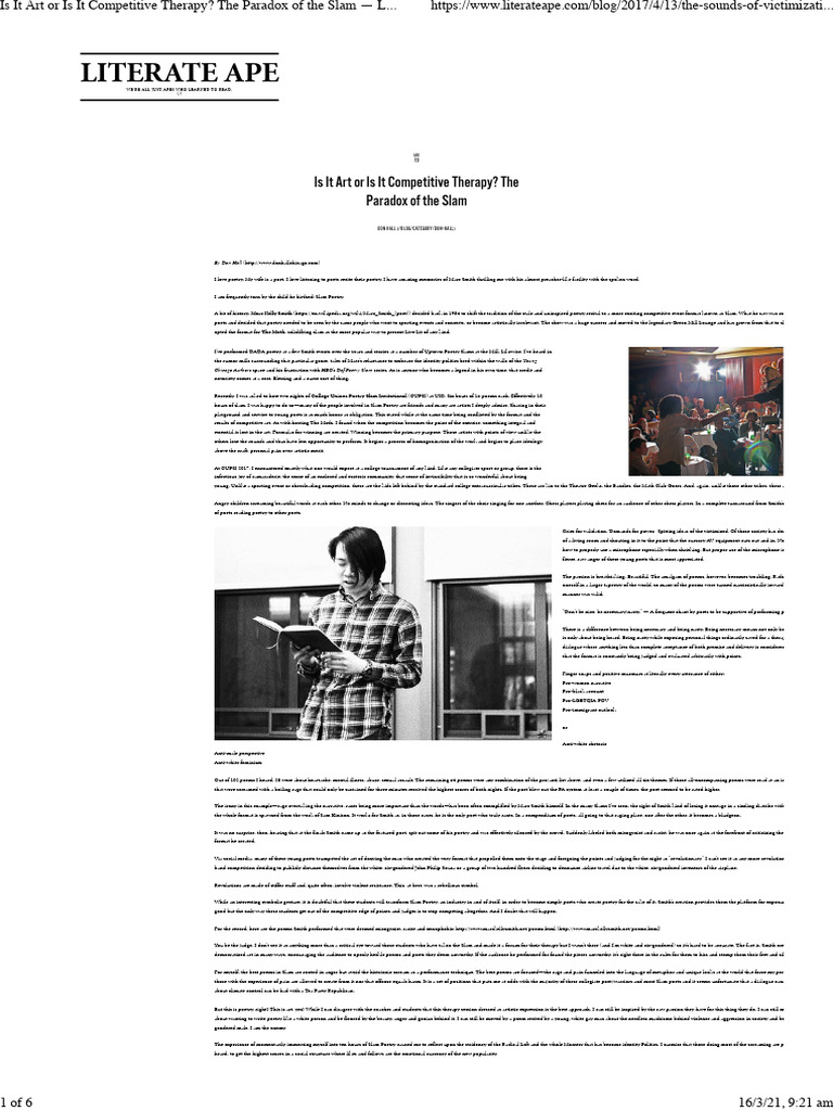 Hall, Don. Is It Art or Is It Competitive Therapy The Paradox of The Slam - LITERATE APE | PDF ...