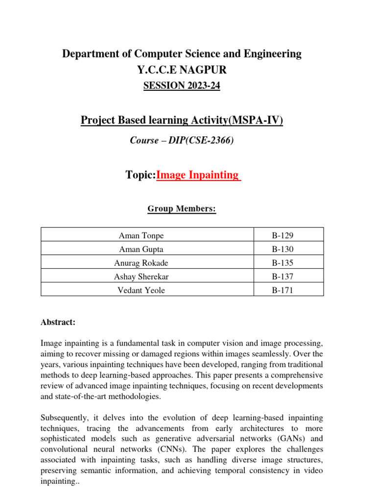 Report - Image - Inpainting Report | PDF | Computer Vision | Computing