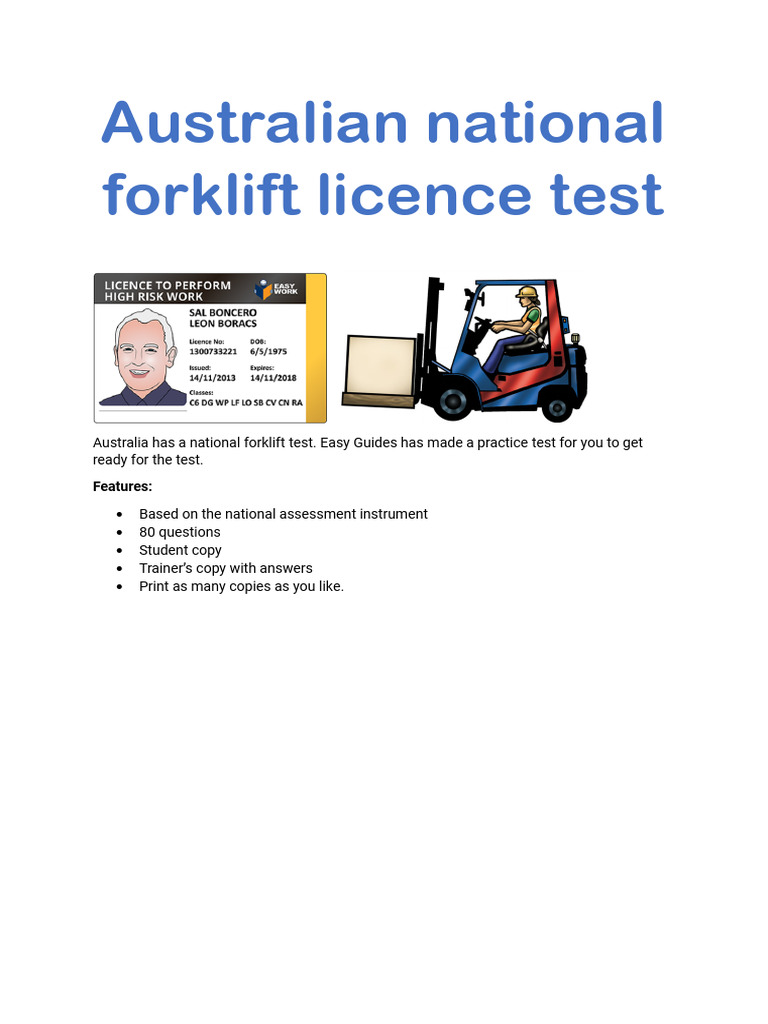 Australian National Forklift Test SAMPLE | PDF | Forklift ...