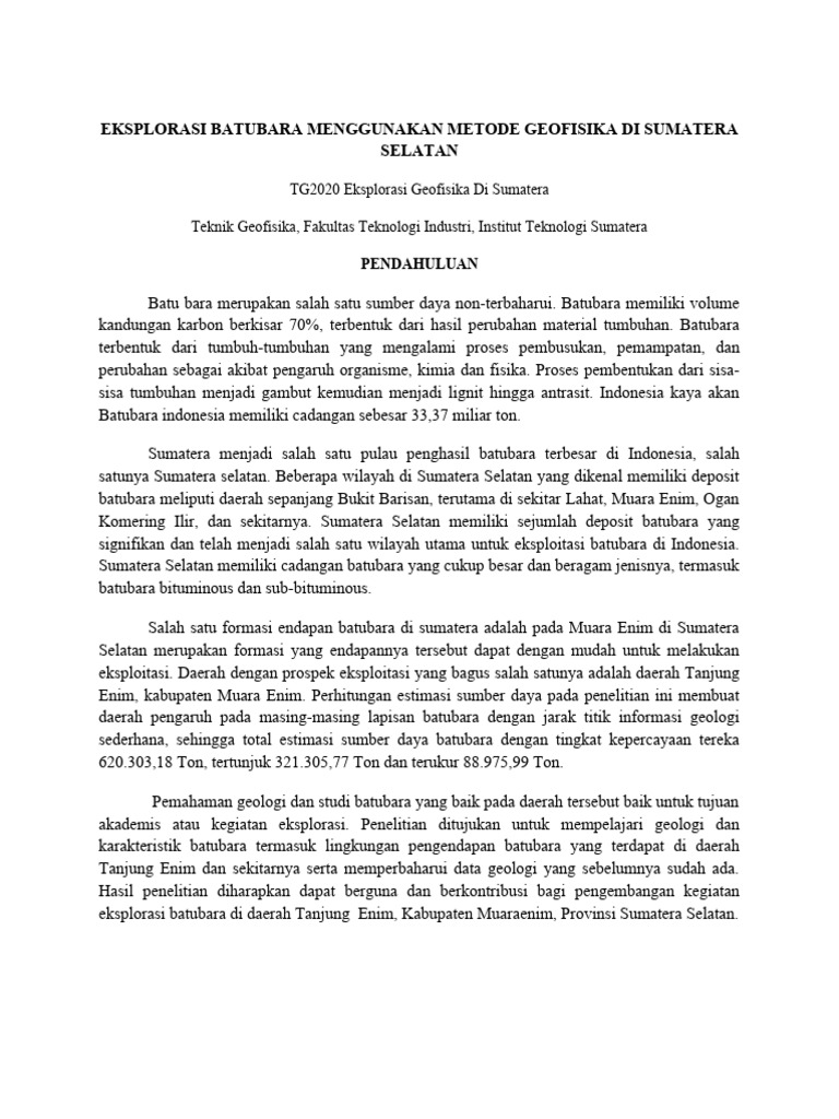 Ok 3 Aplikasi Metode Geofisika Eksplorasi Batubara Kelas GA | PDF | Ilmu Sosial | Teknologi ...