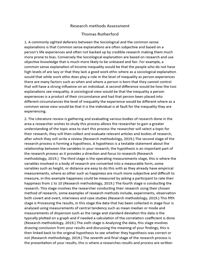 Research Methods Assessment | PDF | Methodology | Experience