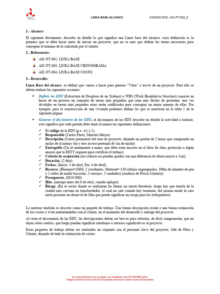 Definición de Línea Base del Alcance | PDF