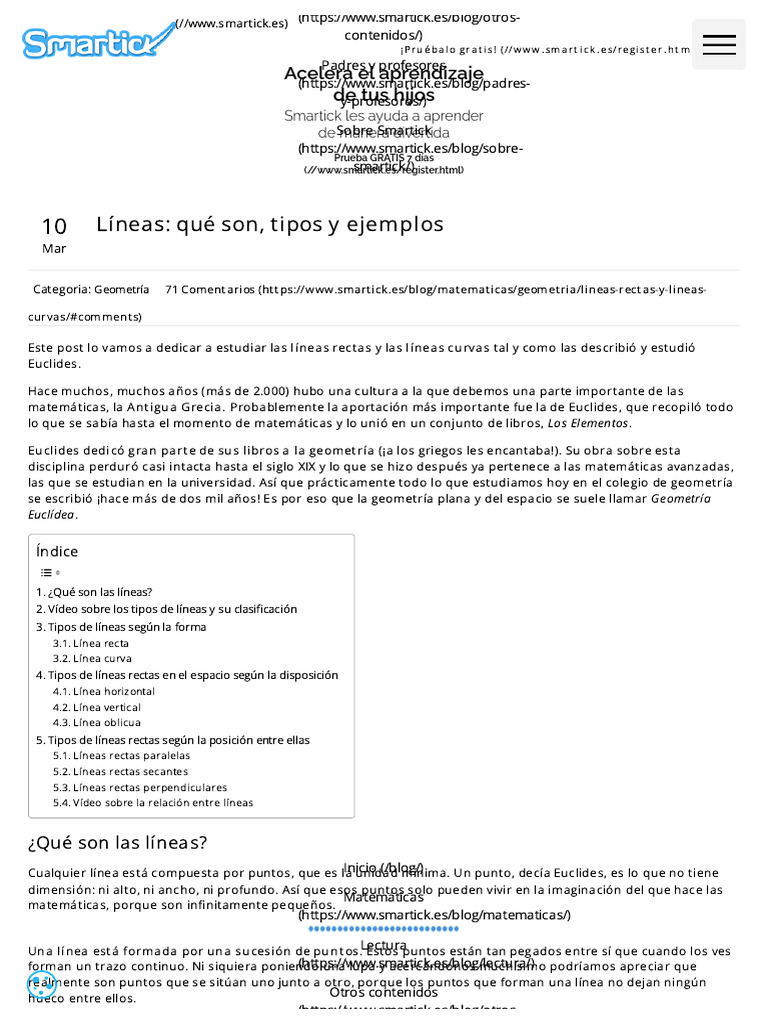 Líneas - Qué Son, Tipos, Clases y Ejemplos - Smartick | PDF | Geometría ...