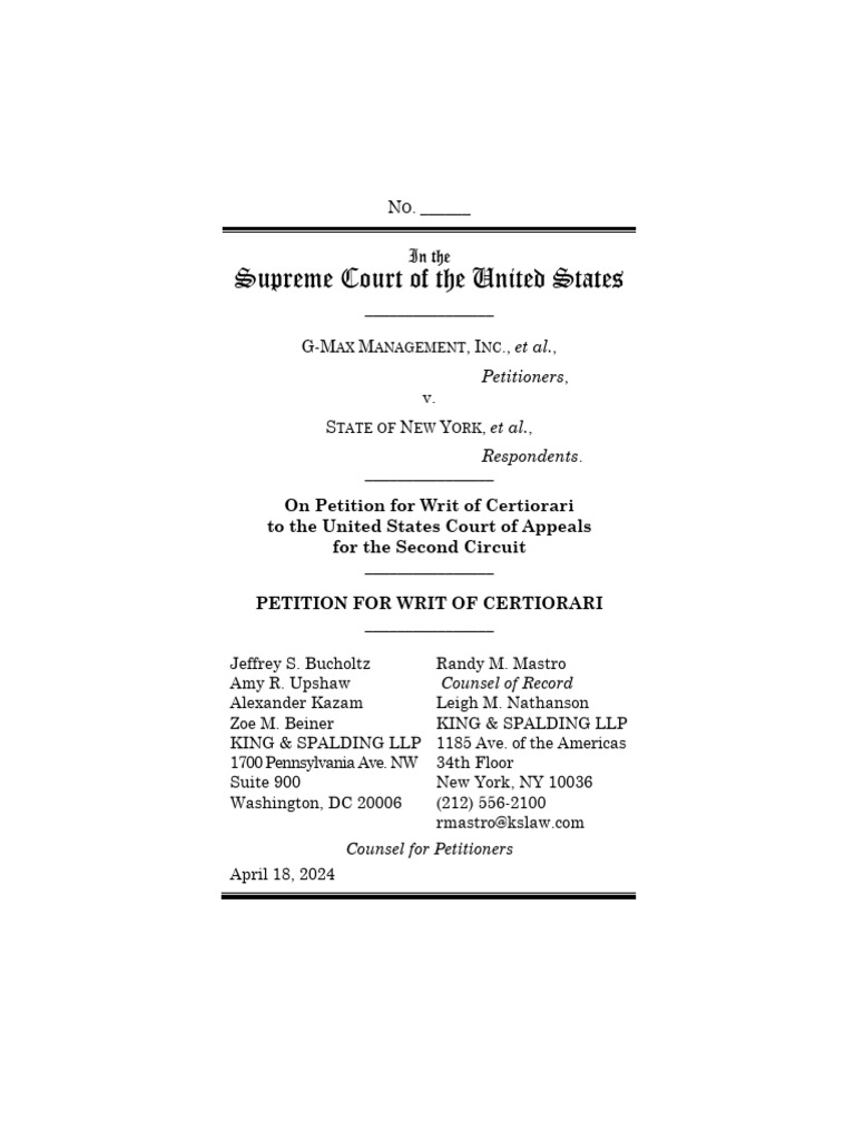 Petition For Writ of Certiorari, G-Max MGMT, Inc. v. State of New York, No. 23-1148 (U.S. Apr ...