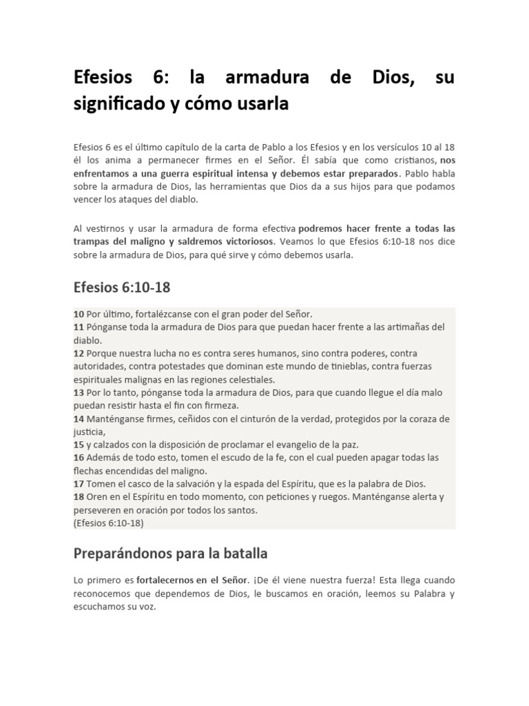 La Armadura de Dios en Efesios 6 | PDF | Cristo (título) | Diablo