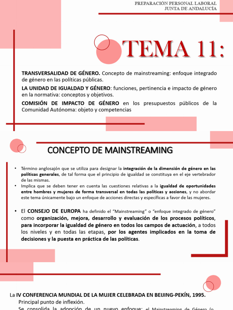 Tema 11. Transversalidad de Genero | PDF | Igualdad de género | Estudios de género
