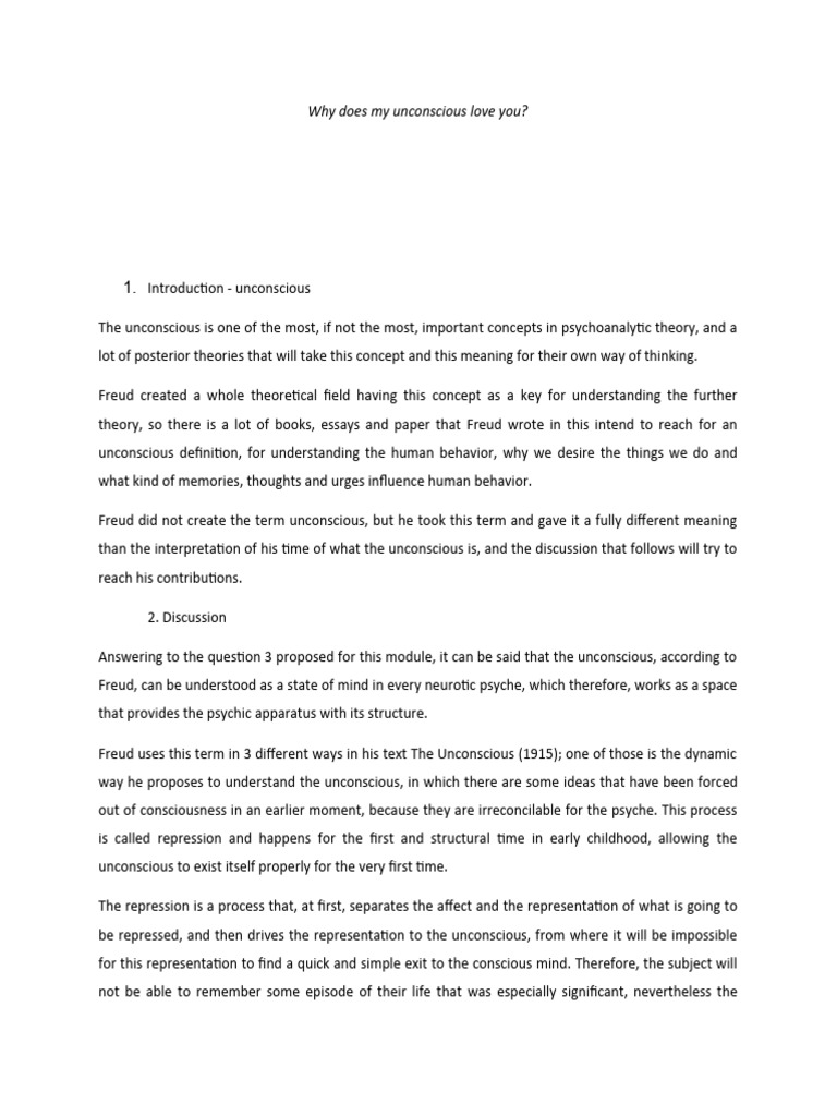 Understanding Unconscious Love in Freud's Theory | PDF | Unconscious ...