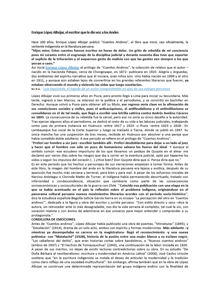 Enrique López Albújar: Voz Andina | PDF | Perú