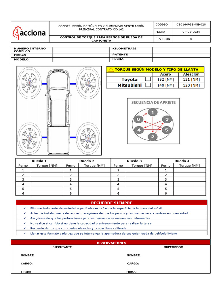C3014-RGS-ME-028 Rev.0 FORMATO TORQUE CAMIONETA ACTUALIZADA | PDF ...