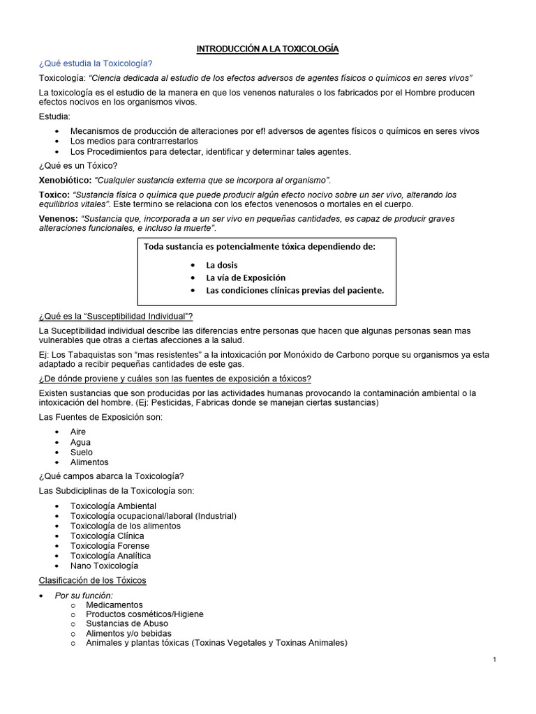 Resumen Introducción A La Toxicología Descargar Gratis Pdf