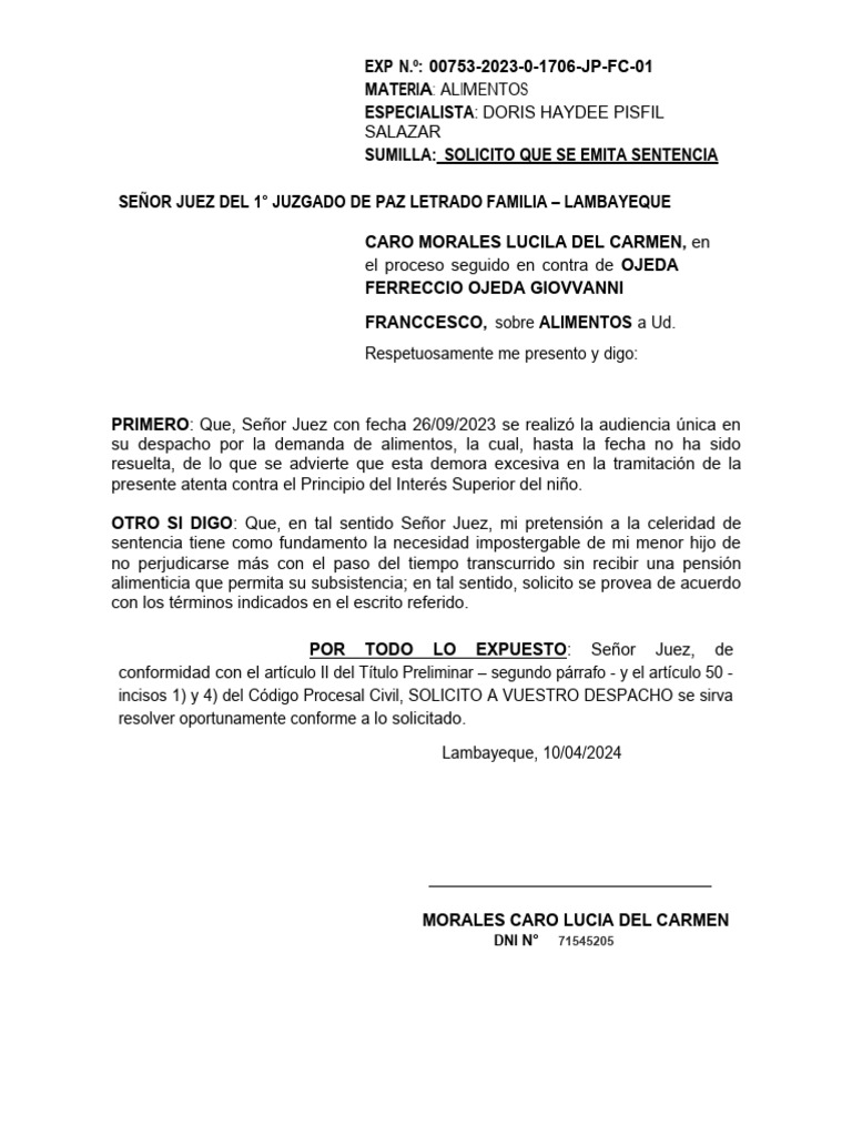 Escrito de celeridad | PDF