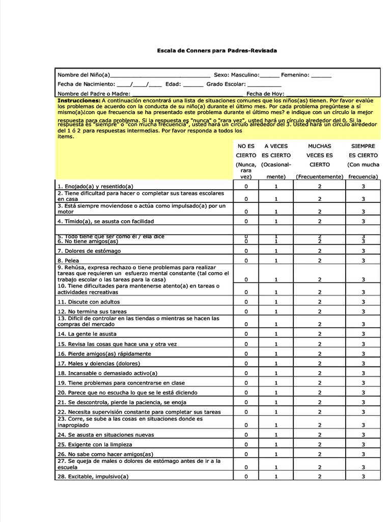 PDF Escala de Conners para Padres - Compress | PDF