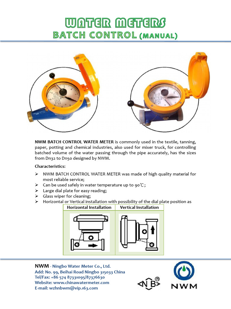 NWM Batch Control Water Meter Guide | PDF | Equipment