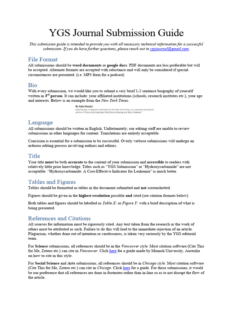 YGS Journal Submission Guide | PDF | Citation | Editing