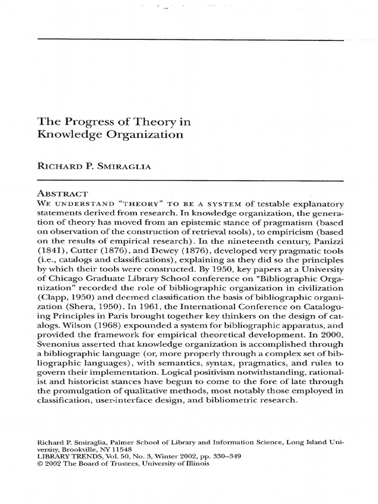 Theprogressoftheoryin Knowledge Organization | PDF