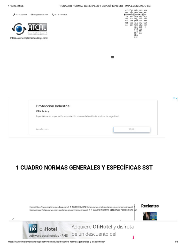 1 CUADRO NORMAS GENERALES Y ESPECÍFICAS SST - IMPLEMENTANDO SGI | PDF | Protocolo de ...