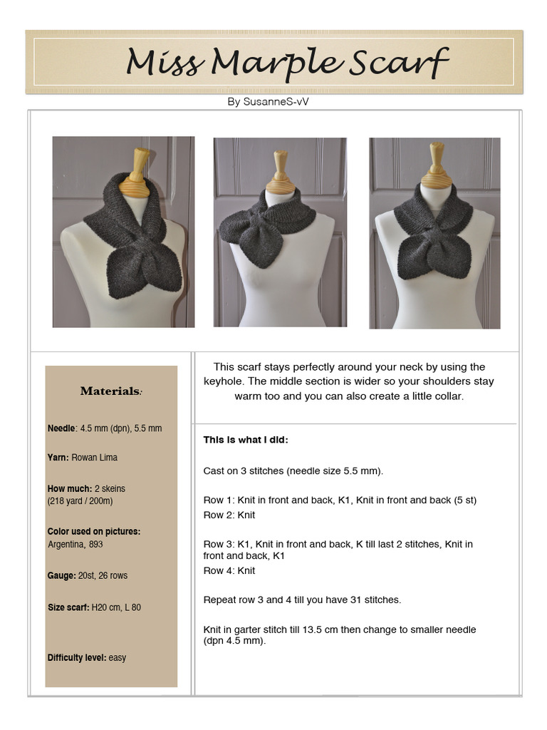 Miss Marple Keyhole Scarf Pattern | PDF | Knitting | Clothing