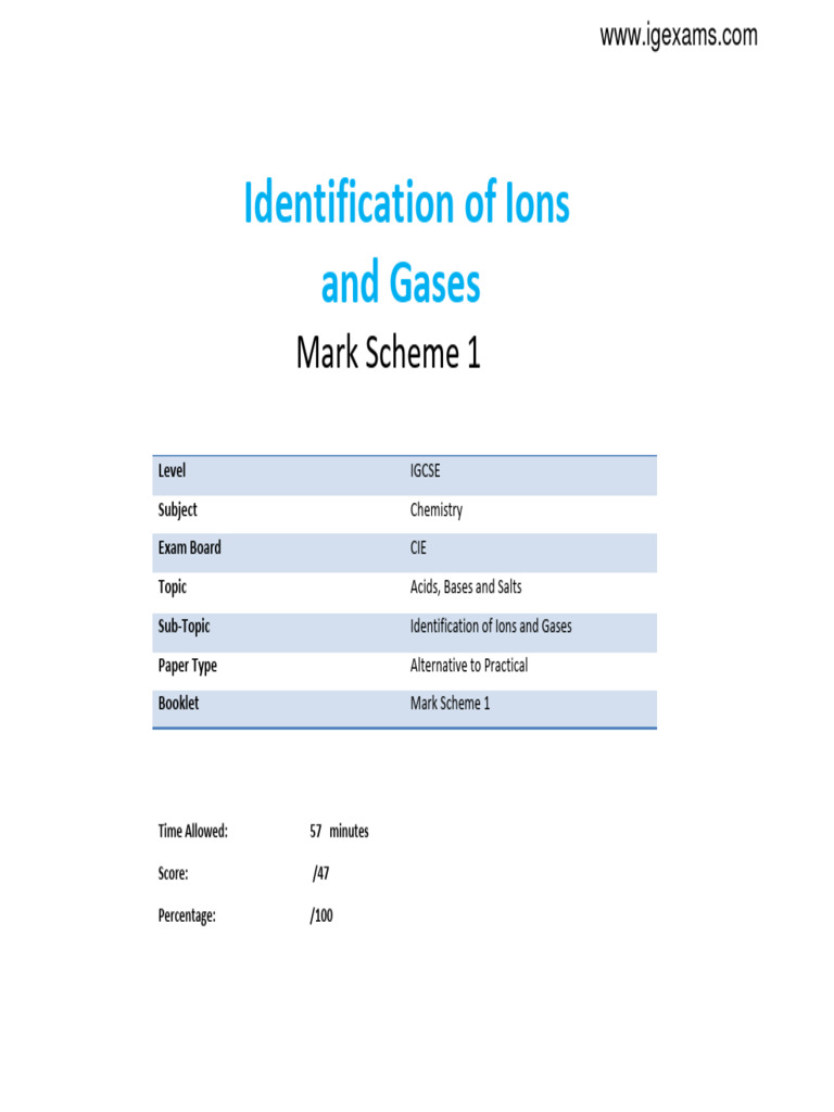 13.1 Identification of Ions and Gases MS CIE IGCSE Chemistry Practical ...