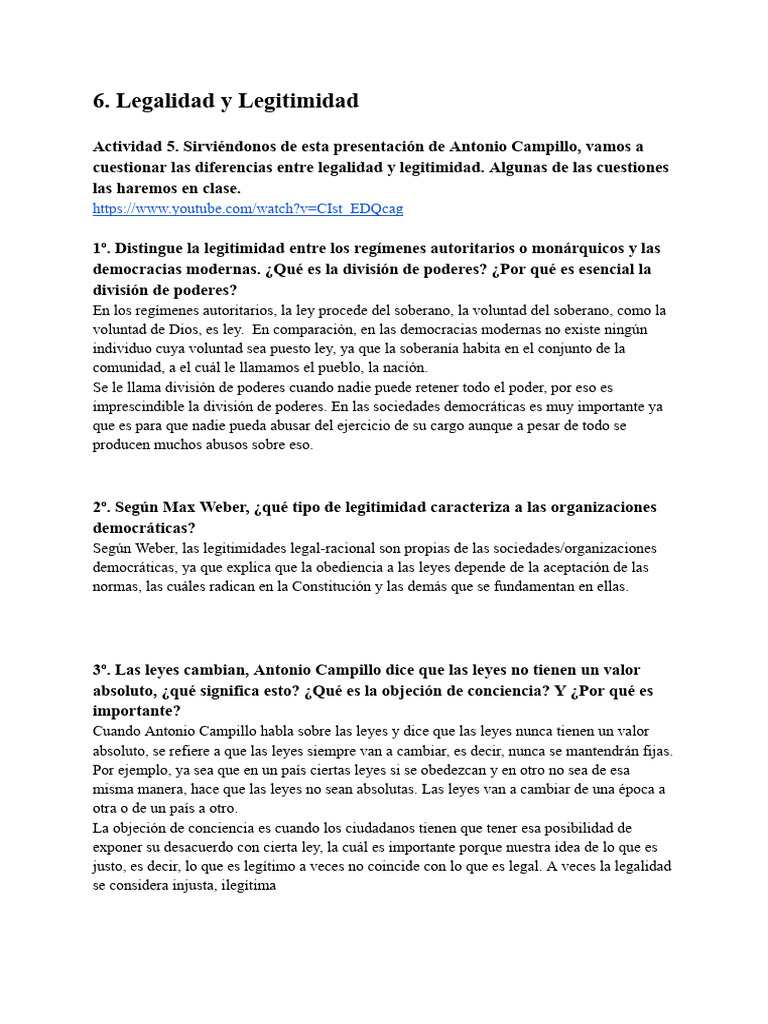 Legitimidad y Legalidad | PDF | Democracia | Ideologías políticas
