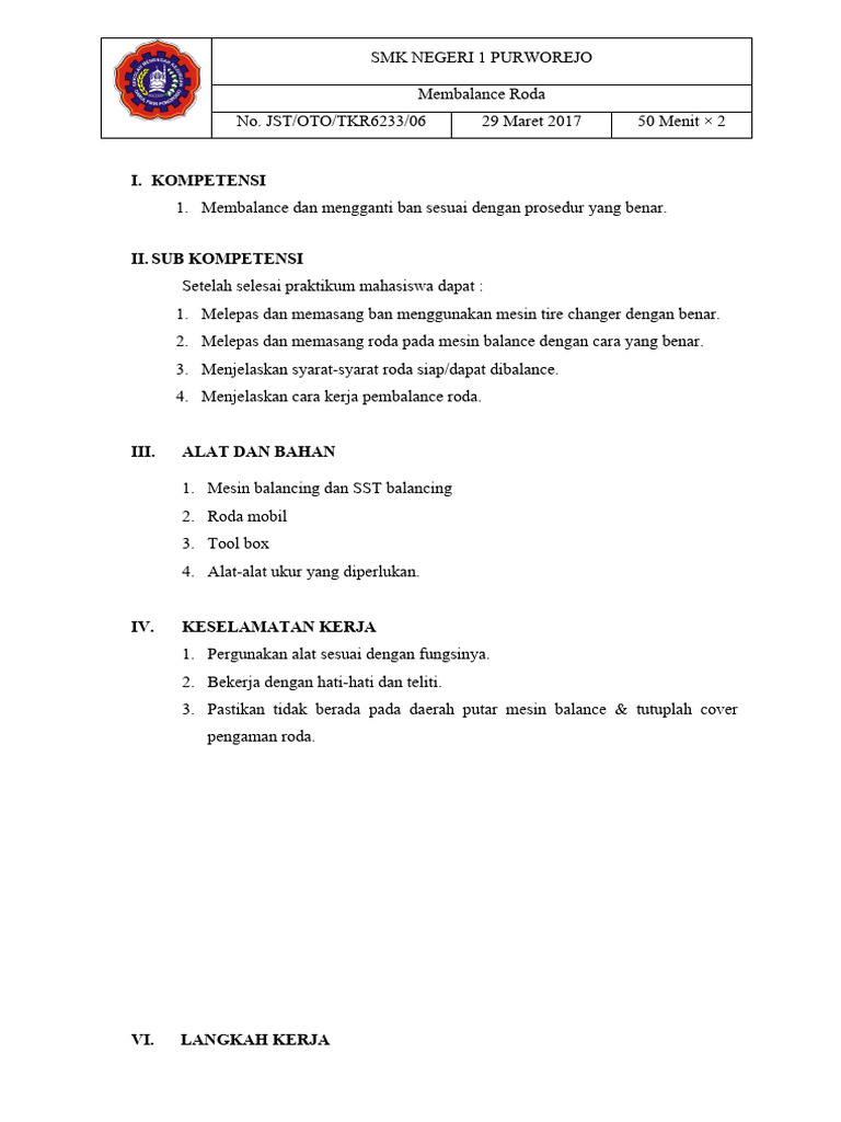 Jobsheet Balancing Pak Totok | PDF