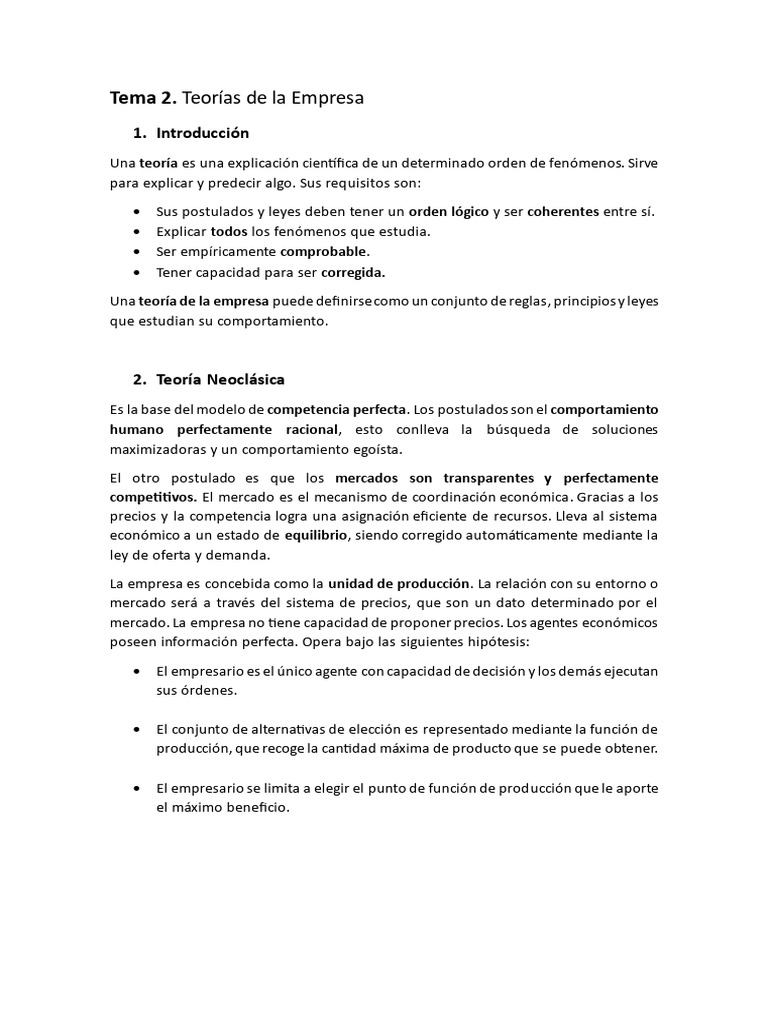 Teorías de La Empresa | PDF | Mercado (economía) | Racionalidad