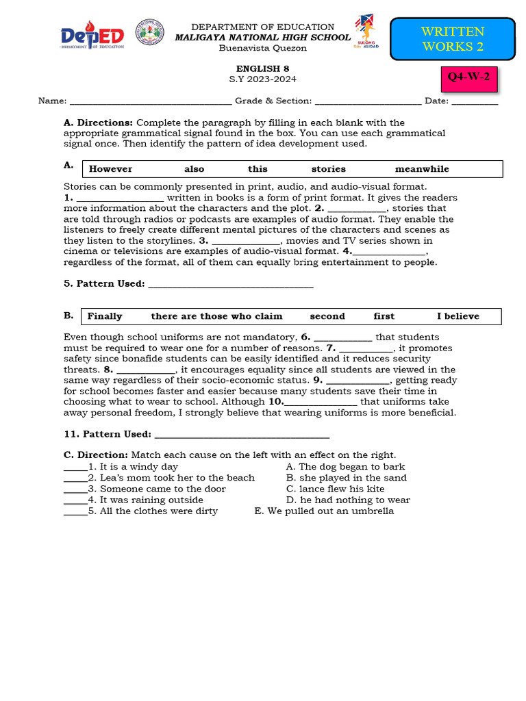 Written Works 2: Department of Education Buenavista Quezon | PDF