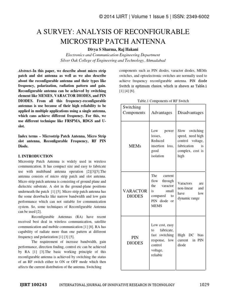A Survey Analysis Of Reconfigurable Micr Download Free Pdf Antenna