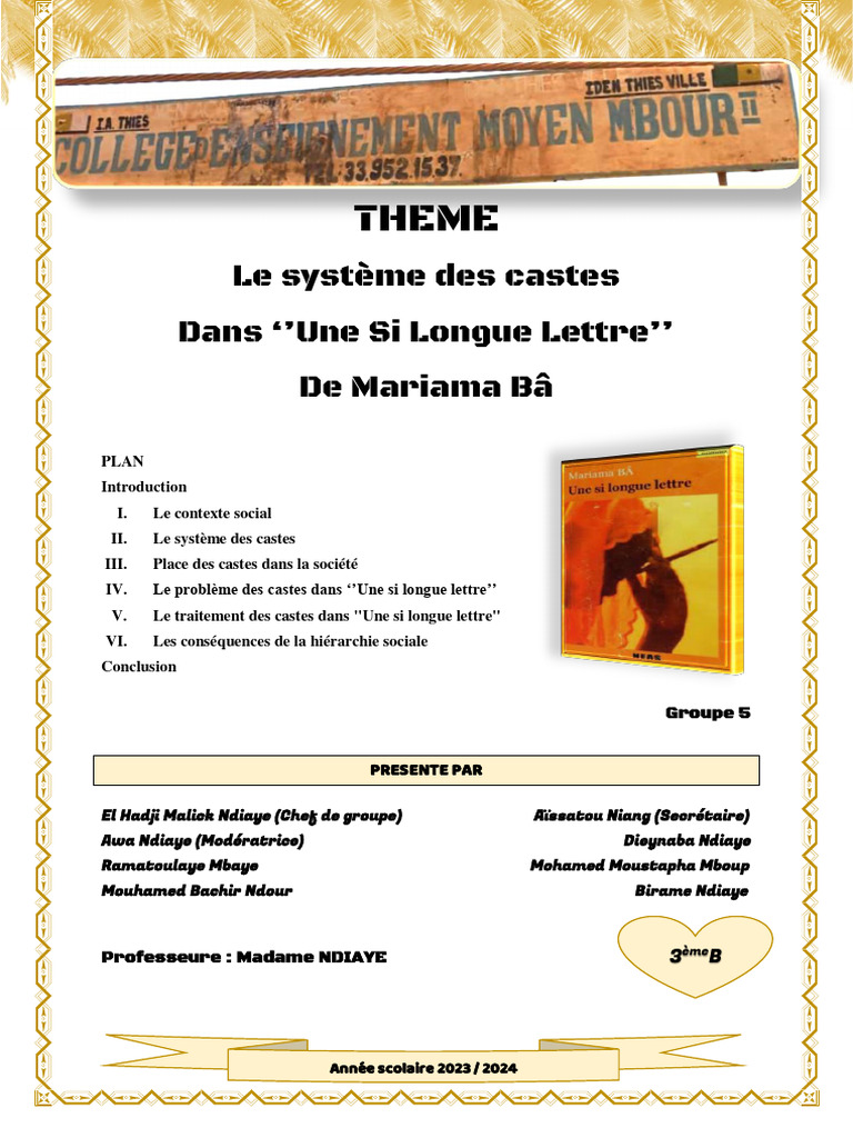 Problèmes de castes dans "Une Si Longue Lettre" | PDF | Sénégal