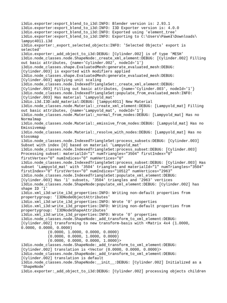 Lampyc4011 Export Log | PDF | Shape | Computing