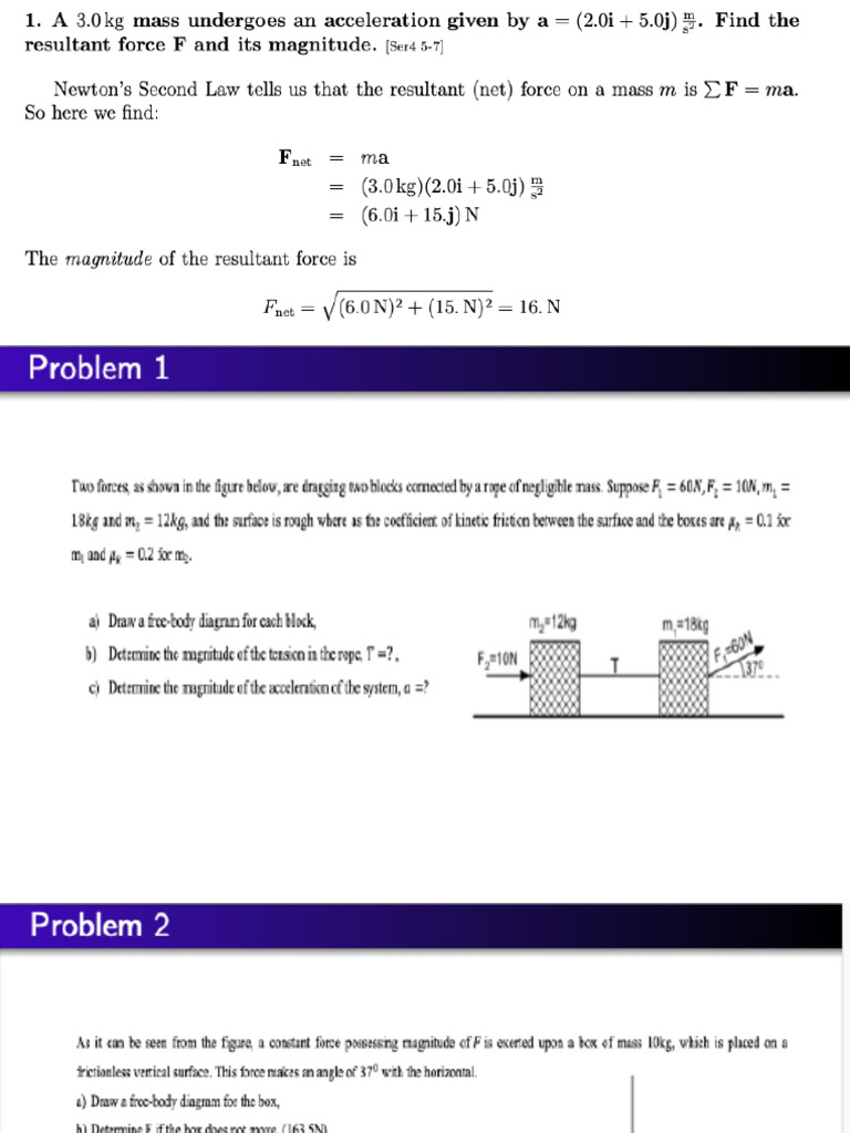 Solved Newtons Problems | PDF