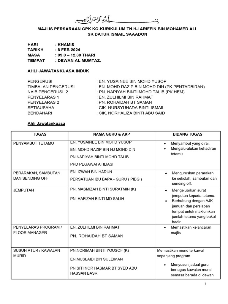AJK Majlis Persaraan GPK Koko TN HJ Ariffin | PDF
