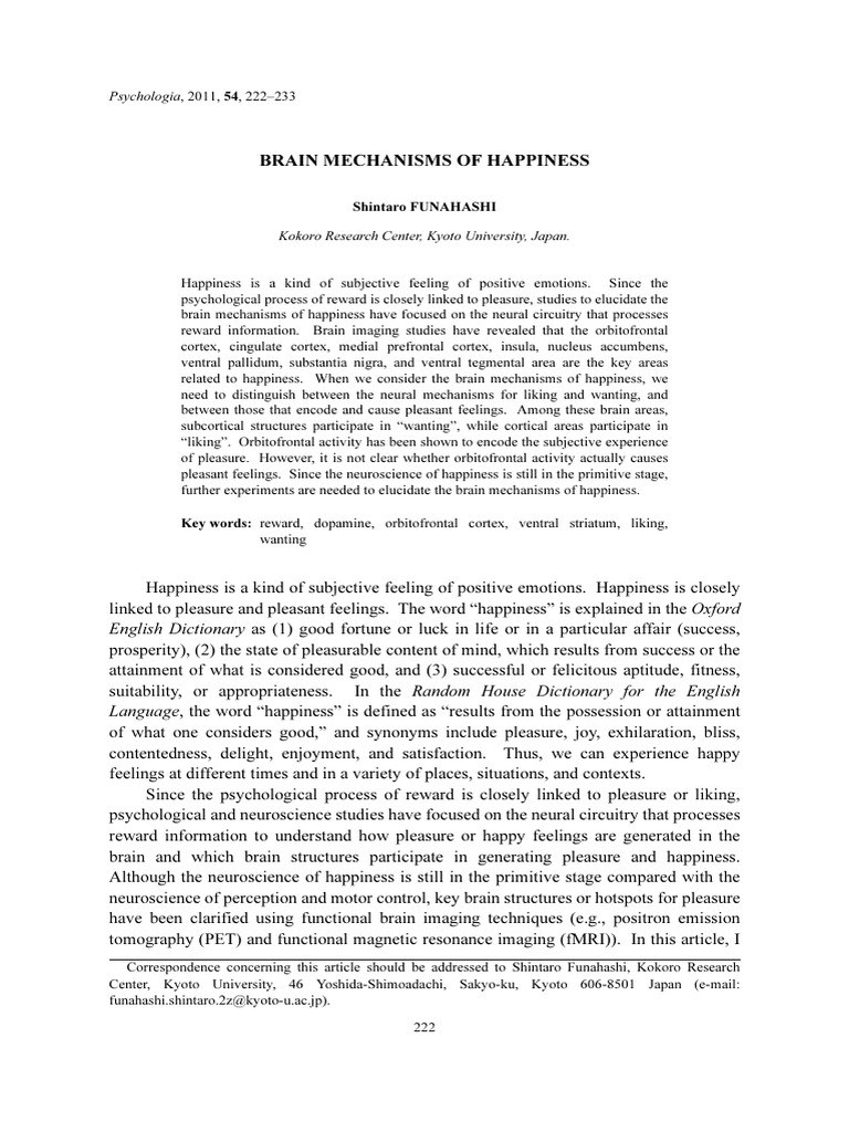 The Functional Neuroanatomy of Pleasure and Happiness | Download Free PDF | Reward System ...
